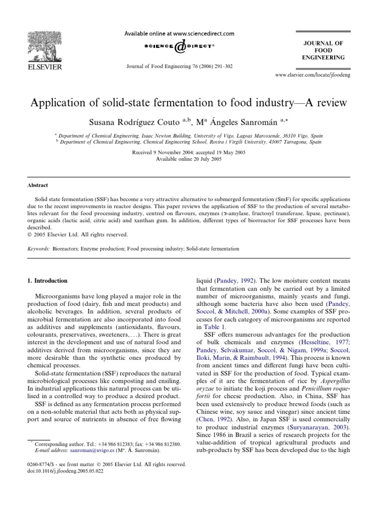 Solid-State Fermentation in Food Industry | PDF