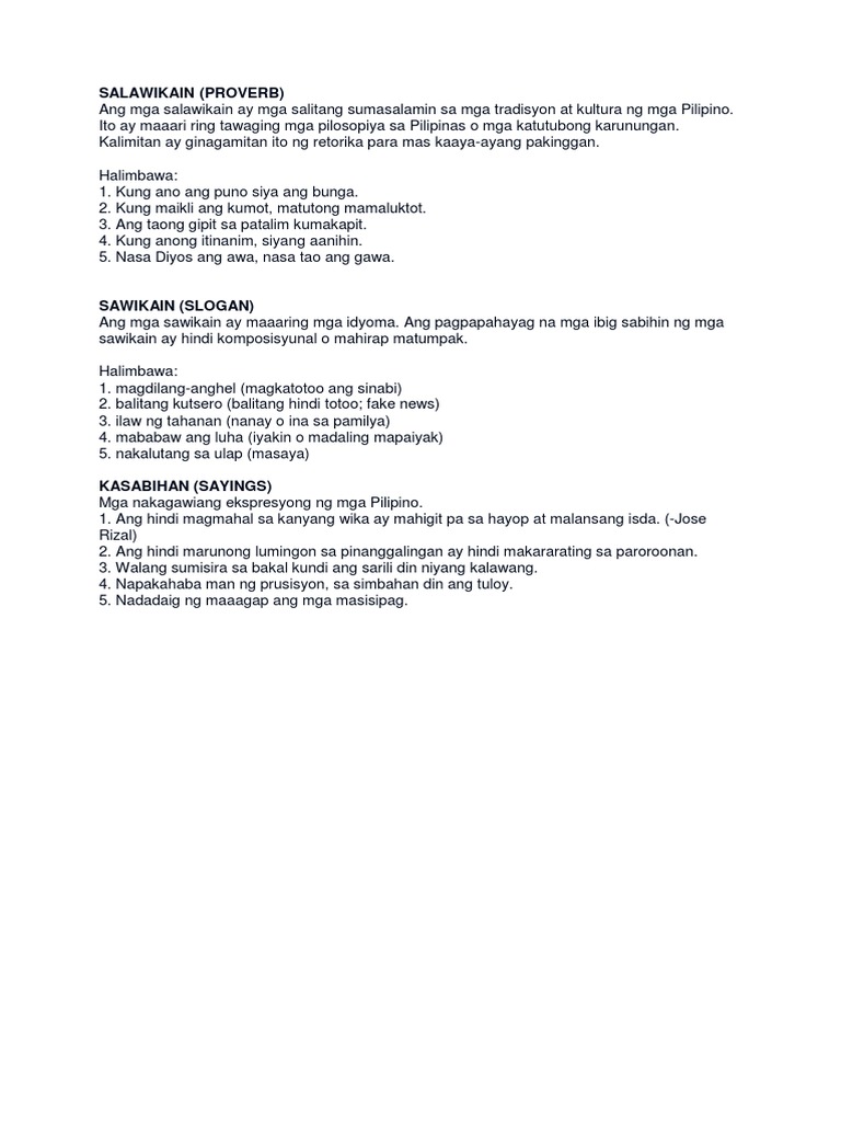 2 Salawikain, Sawikain, Kasabihan | PDF