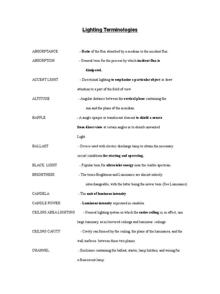 A Comprehensive Glossary of Lighting Terminology | PDF | Lighting ...