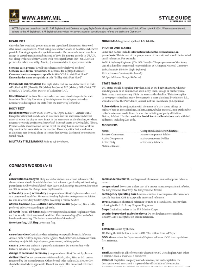 USarmy military Style Writing Guide | Division (Military) | Brigade