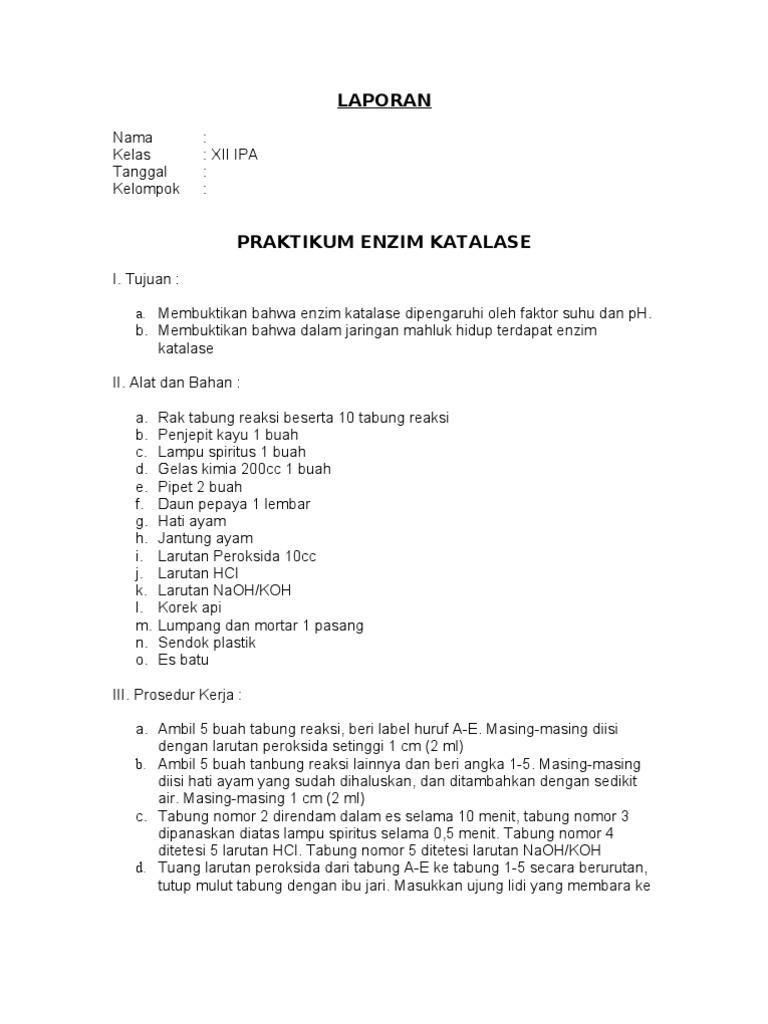 Laporan Percobaan Enzim Katalase | PDF
