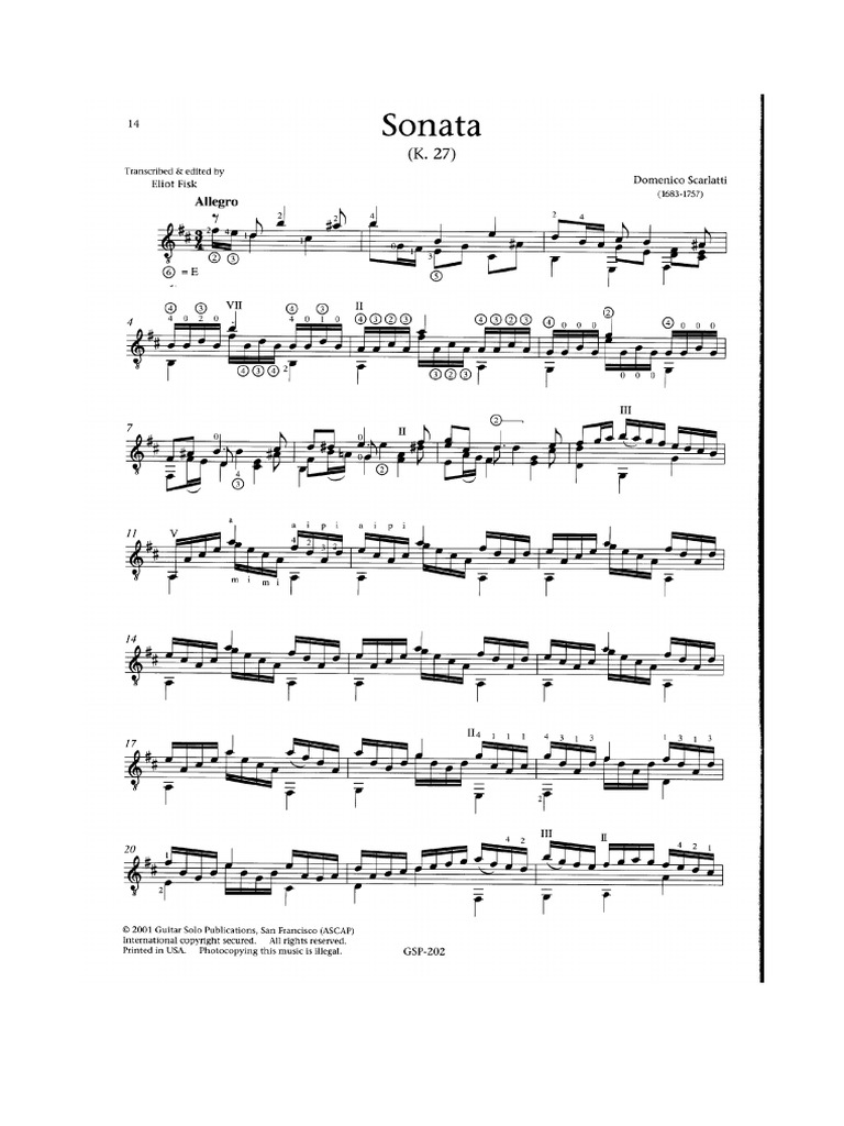 Sonata K 27 - Domenico Scarlatti Rev. Fisk | PDF