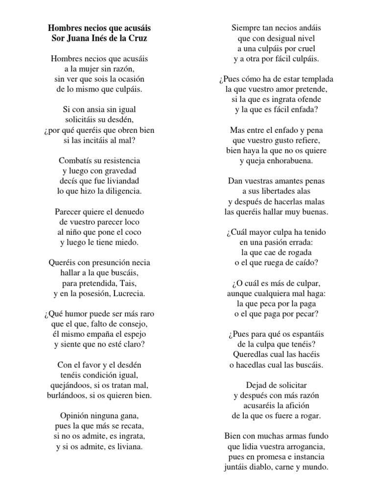 Sor Juana Inés de La Cruz - Hombres Necios Que Acusáis | PDF