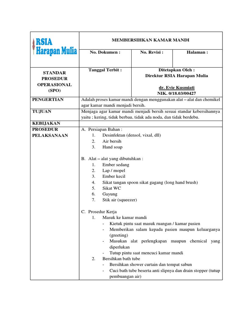 Sop Membersihkan Kamar Mandi | PDF