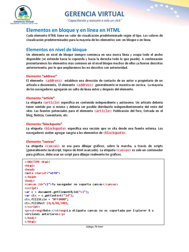 Elementos HTML (En Bloque y en Linea) | PDF | HTML | Hojas de estilo en cascada