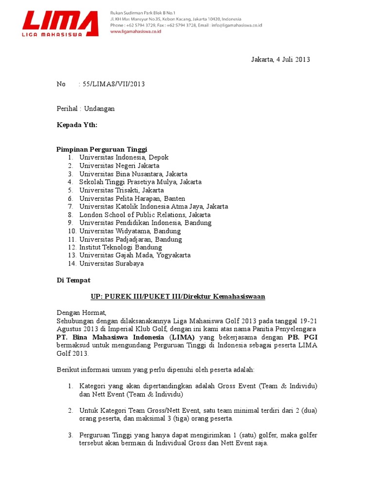 Surat Undangan Golf | PDF