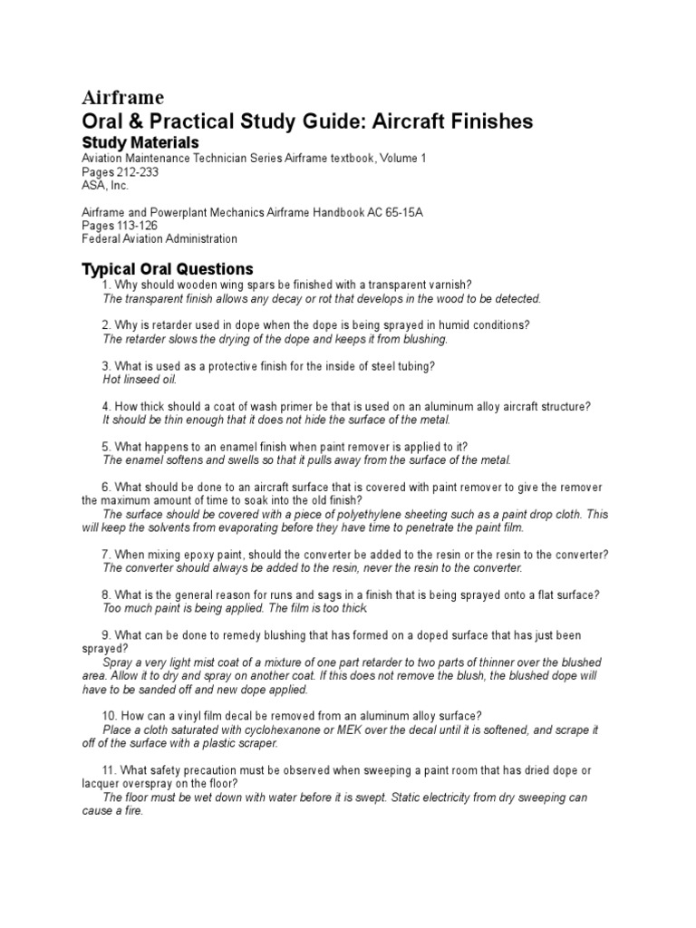 Airframe Oral & Practical Study Guide: Aircraft Finishes | PDF | Paint ...