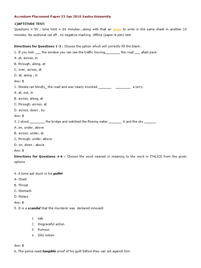 1) Aptitude Test:: Accenture Placement Paper 23 Jan 2010 Sastra ...