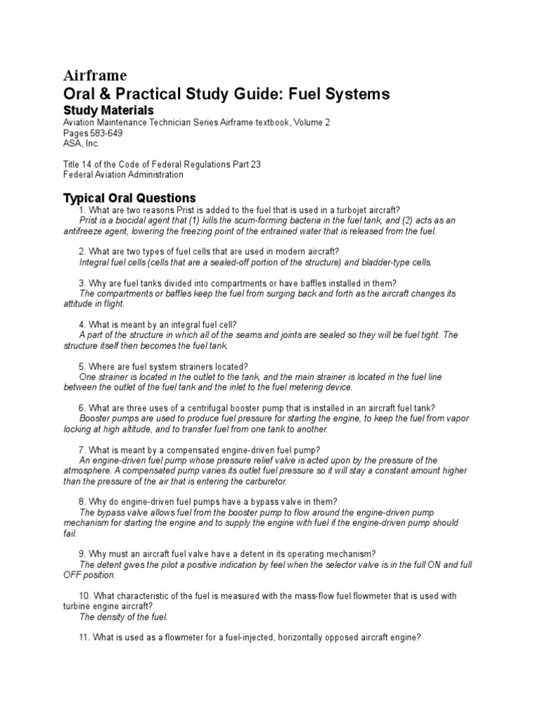 Airframe Oral & Practical Study Guide: Fuel Systems | PDF | Carburetor ...