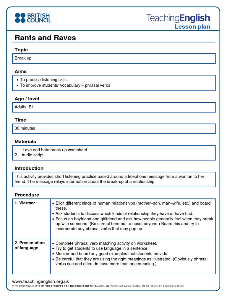 Break Up Lesson Plan Final | PDF | Lesson Plan | Phrase