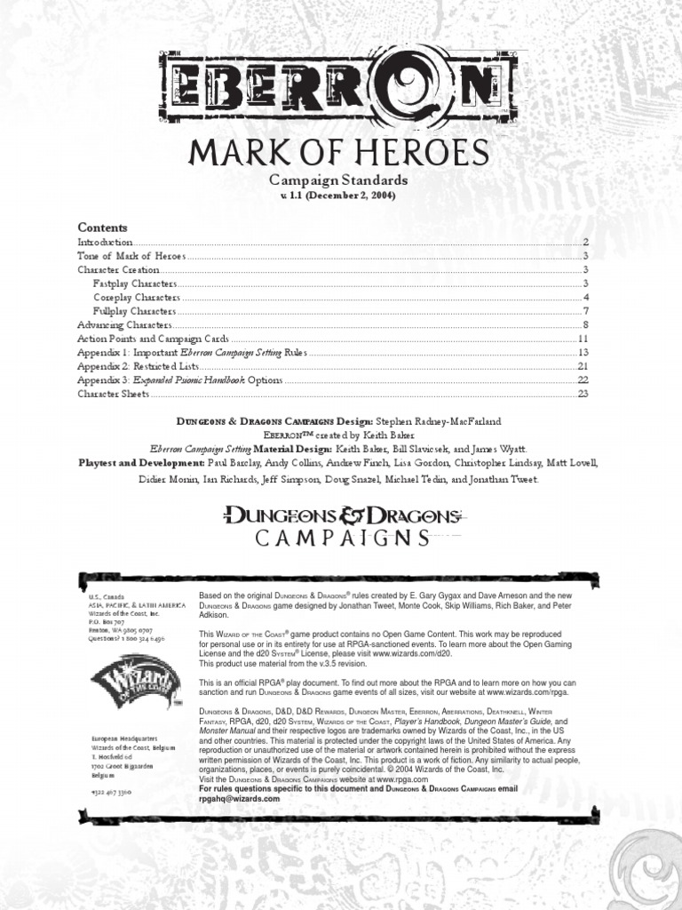 Eberron Article - Mark of Heroes - Character Creation Guide Lines | PDF ...