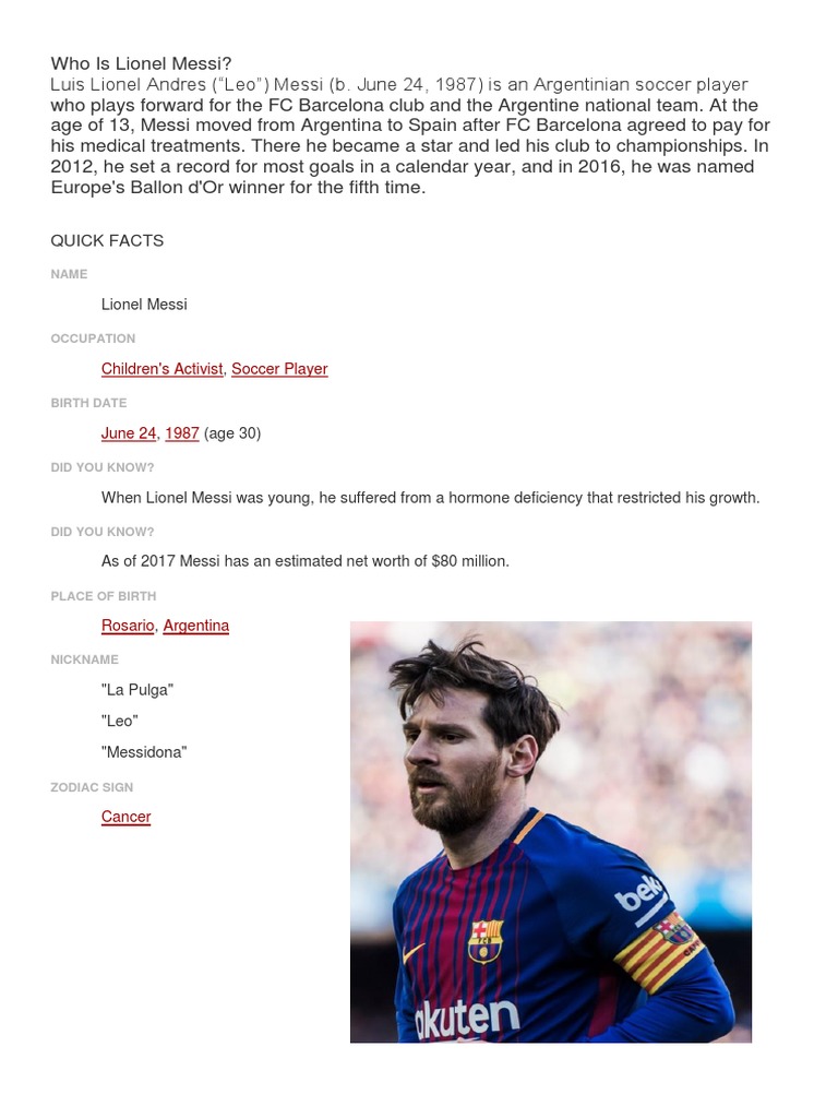 Quick Facts: Lionel Messi | PDF