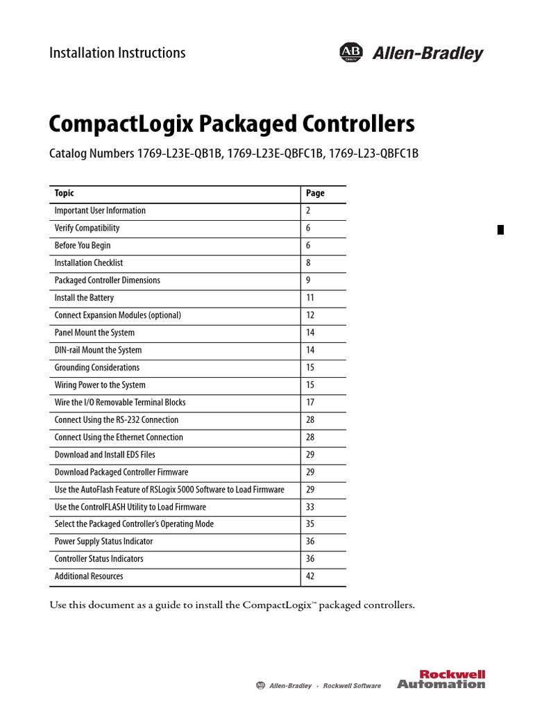 Compactlogix Packaged Controllers: Installation Instructions | PDF ...