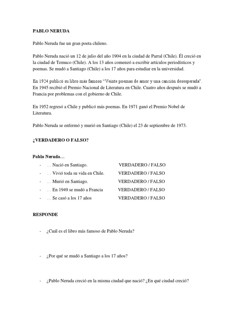 Actividad Pablo Neruda Ele | PDF | Poesía