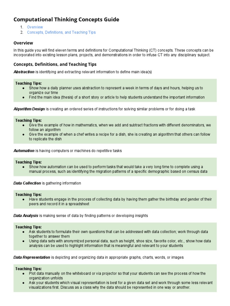 Computational Thinking Concepts Guide | PDF | Data | Algorithms