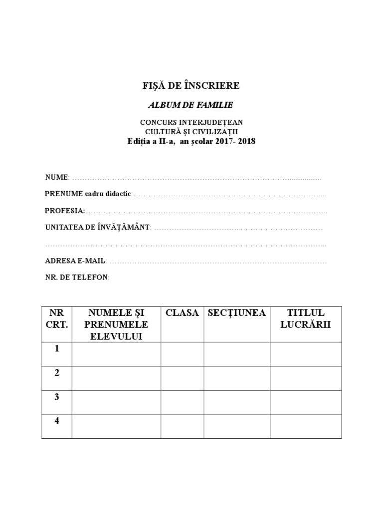 Fisa de Inscriere | PDF