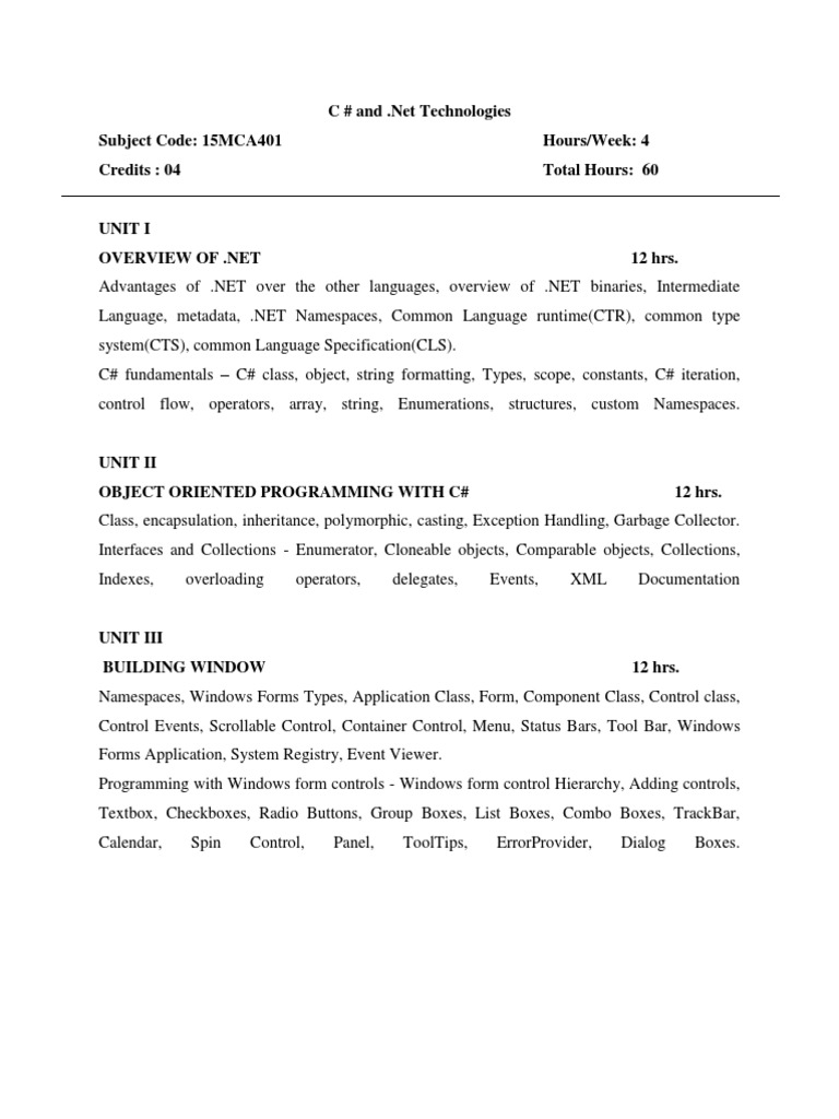 C# Syllabus | PDF | C Sharp (Programming Language) | Namespace