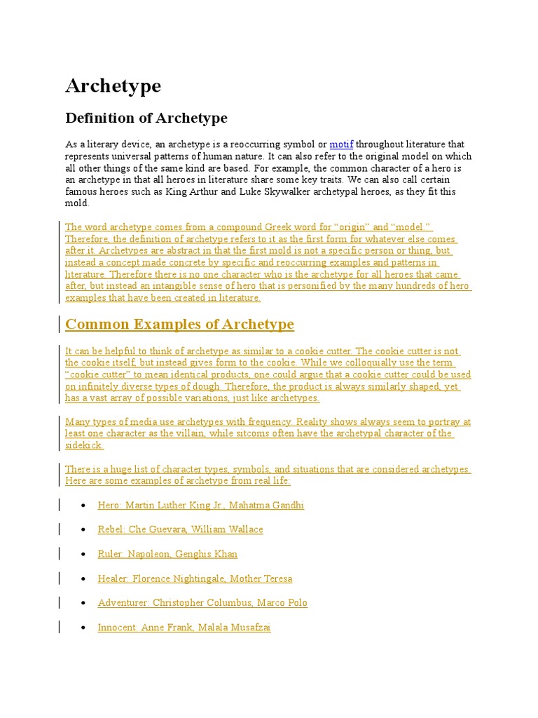 Definition of Archetype | PDF | Archetype | Hero