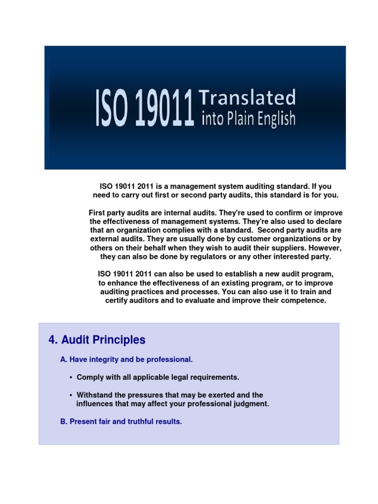 ISO 19011 2011 Is A Management System Auditing Standard | PDF | Auditor ...