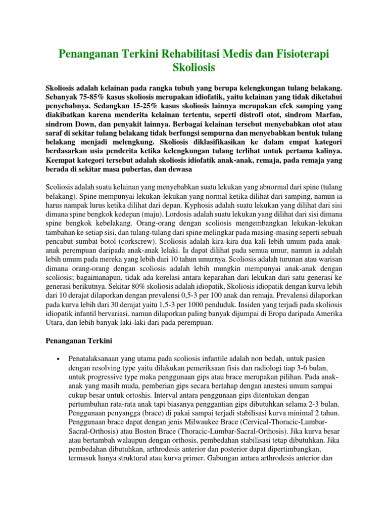 Penanganan Terkini Rehabilitasi Medis Dan Fisioterapi Skoliosis | PDF