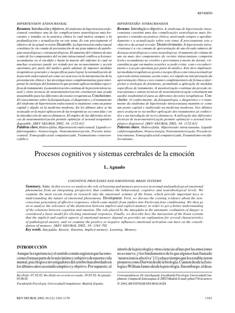 Art Procesos Cognitivos Y Sistemas Cerebrales De La Emocion Pdf Pdf