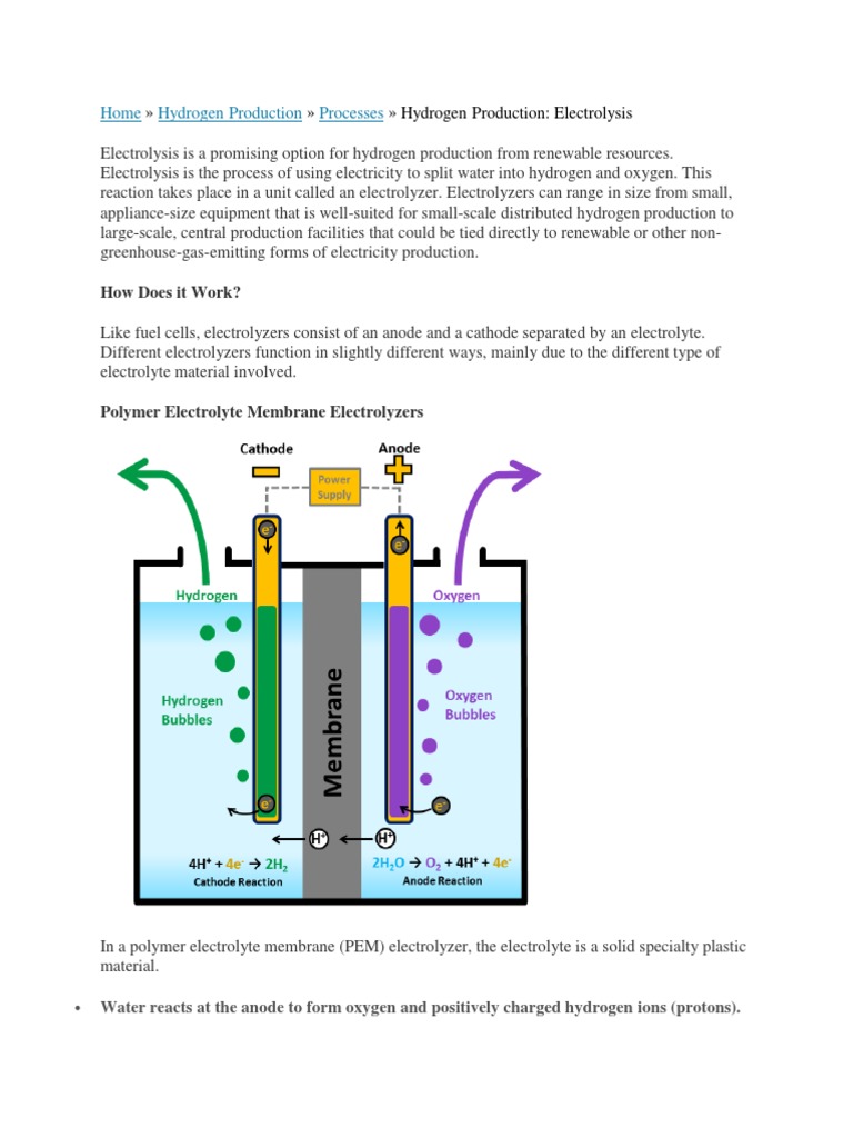 Hydrogen Production: Electrolysis | Download Free PDF | Electrolyte ...