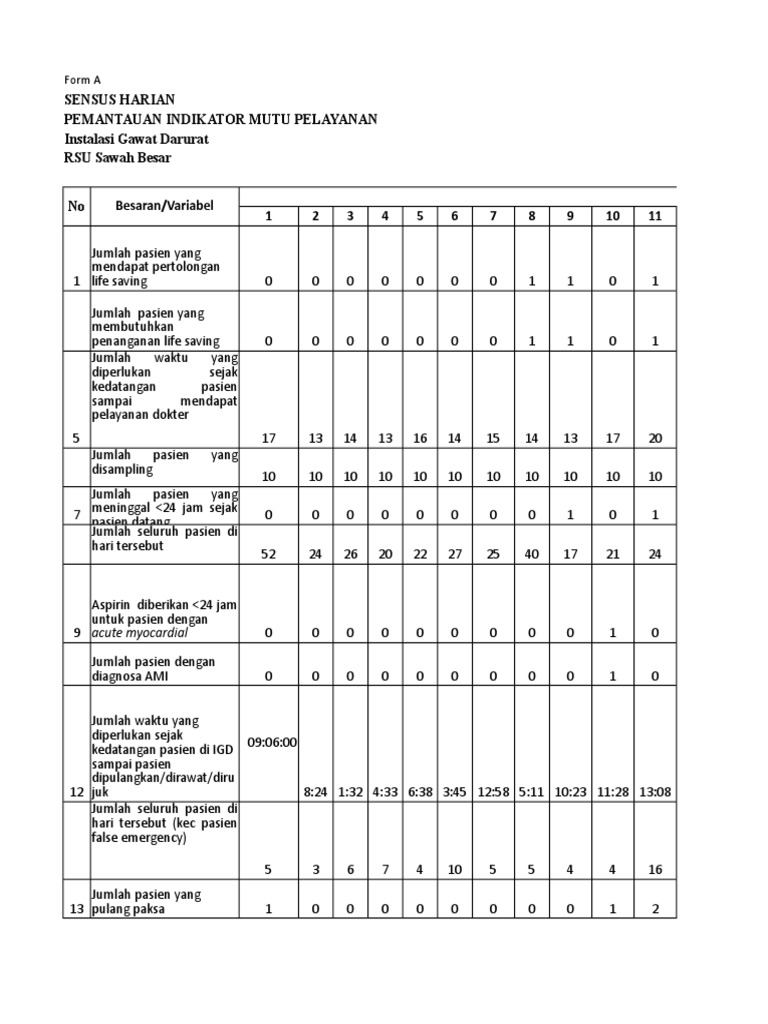 Form Pelaporan Indikator Mutu Igd Bulan | PDF