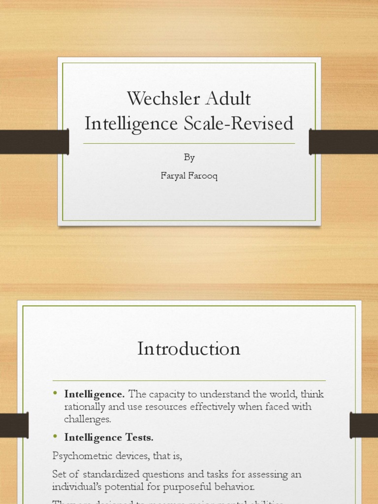 Wechsler Adult Intelligence Scale-Revised: by Faryal Farooq | Download ...