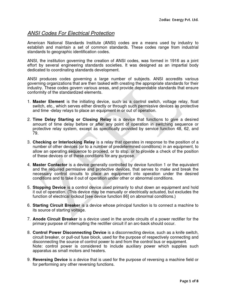 ANSI Codes For Electrical Protection PDF | PDF | Computers