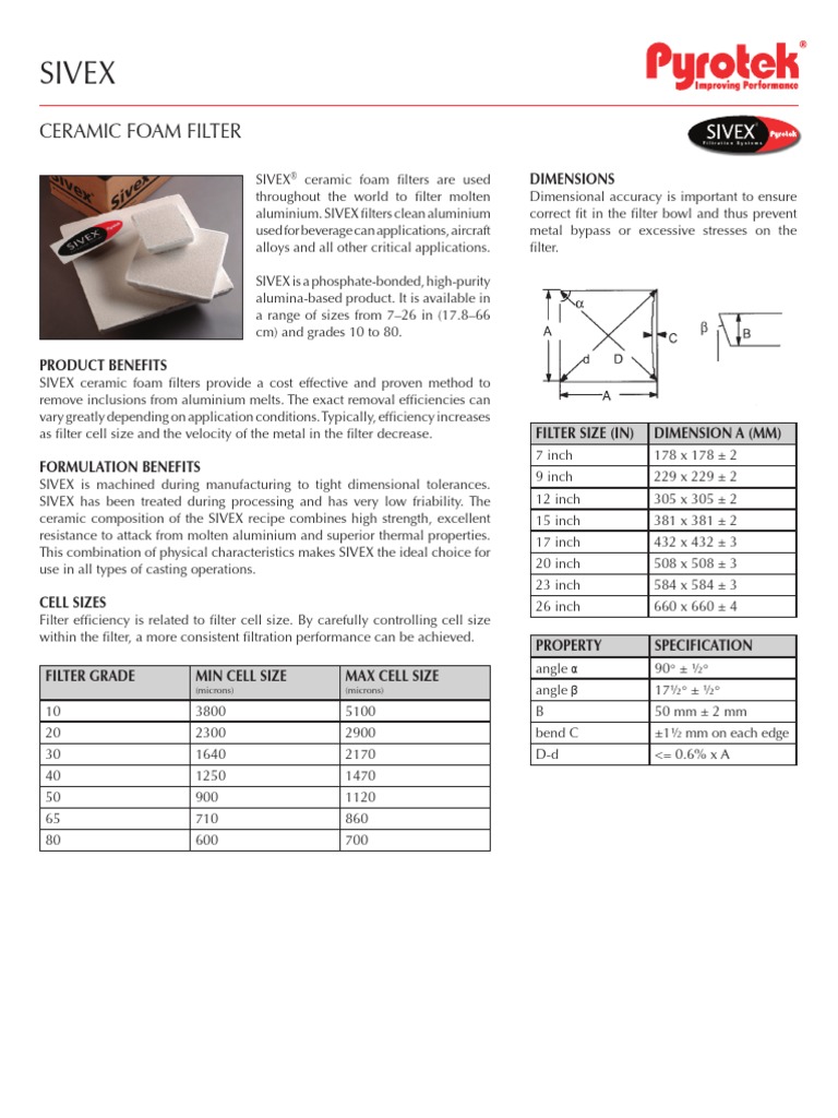 Pyrotek - SIVEX - Ceramic Foam | PDF | Ceramics | Pallet