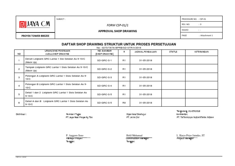 Approval Shop Drawing: FORM CSP-01/1 | PDF | Technology & Engineering