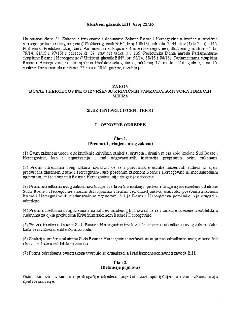 Zakon o Izvrsenju Krivicnih Sankcija 22 - 16 - Bos | PDF