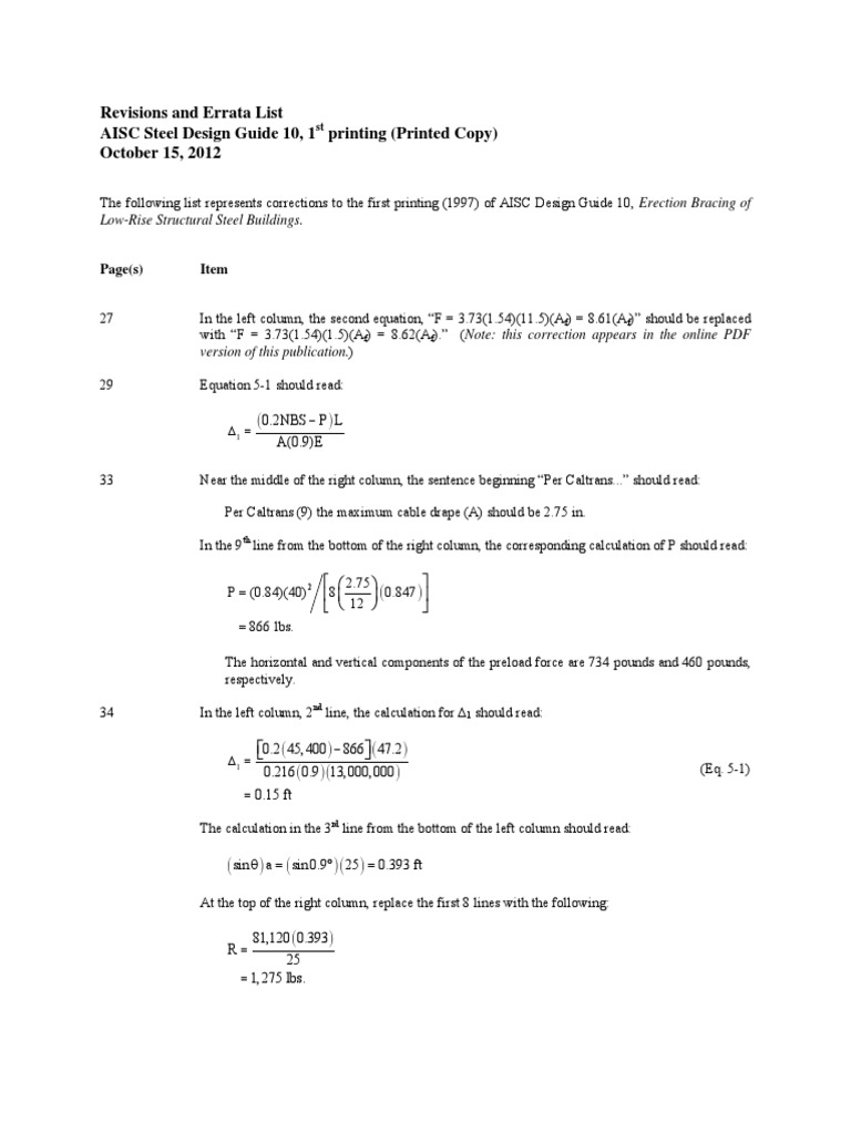 AISC Design Guide 10 Revisions-And-Errata-List PDF | PDF | Technology ...