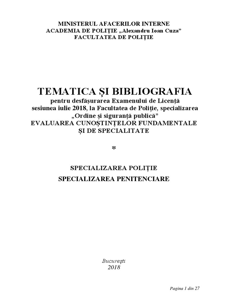 Tematica Licenta Politie 2018 | PDF