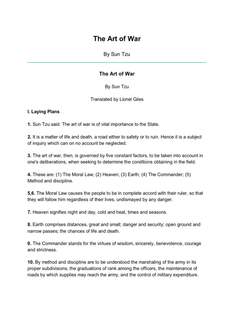 The Art of War by Sun Tzu | PDF | Teaching Methods & Materials ...