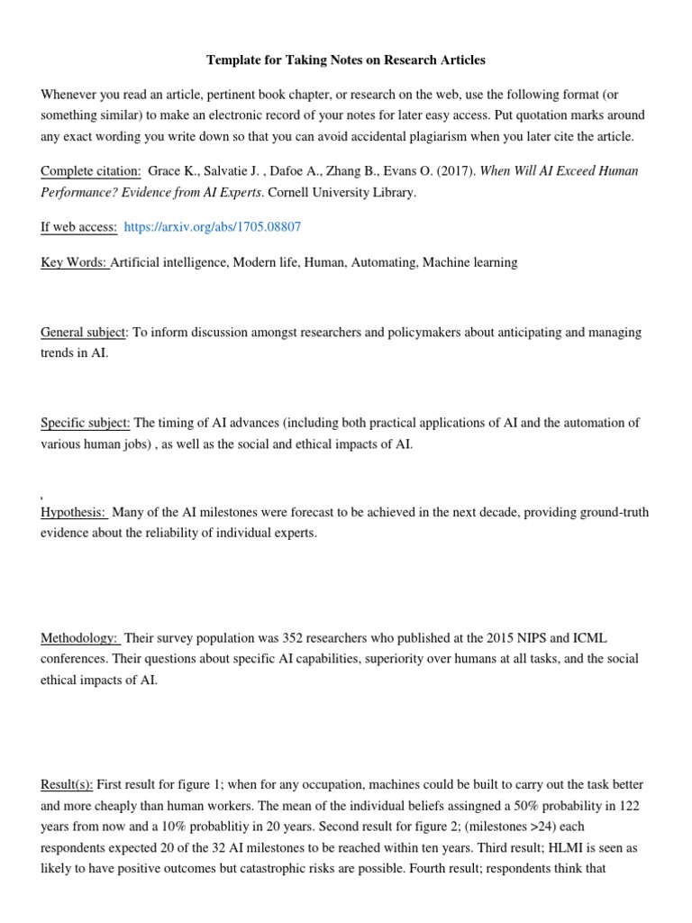 Research Notes Template for AI Studies | PDF | Artificial Intelligence ...