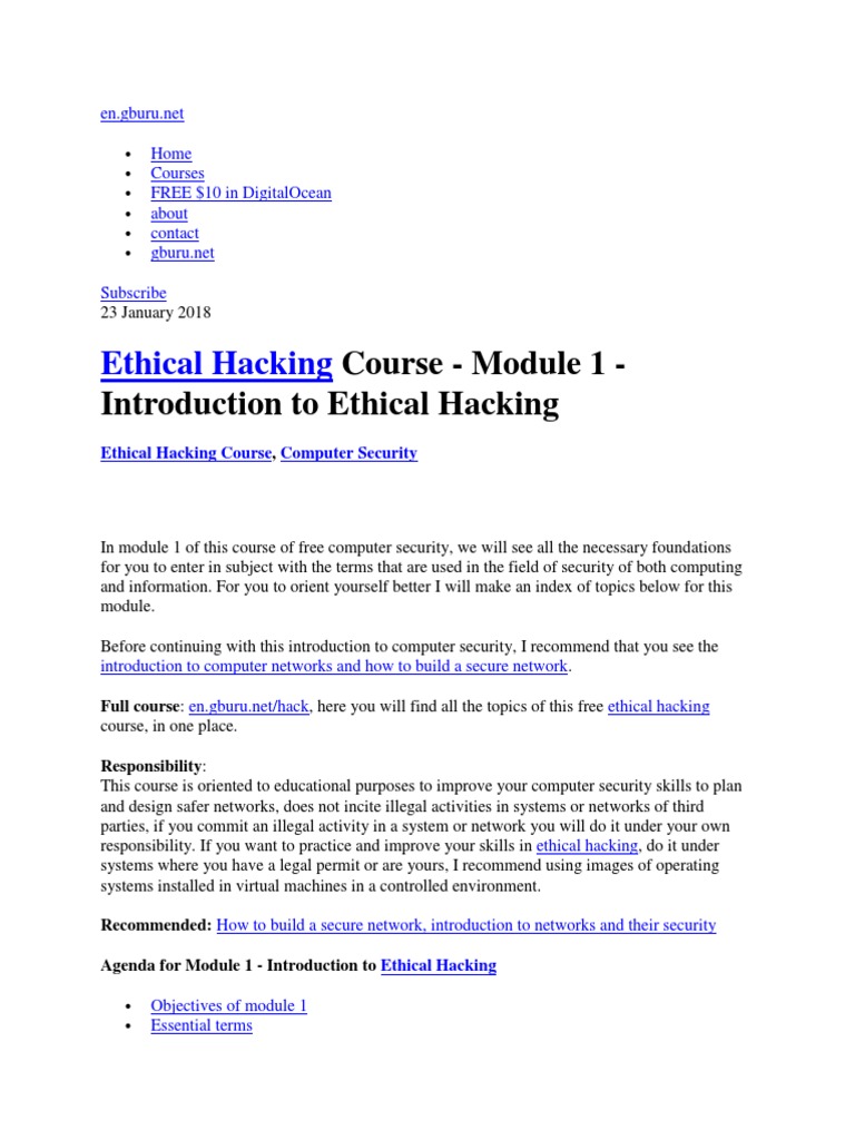 Introduction to Ethical Hacking: Module 1 - Foundational Concepts and Terminology for Computer ...