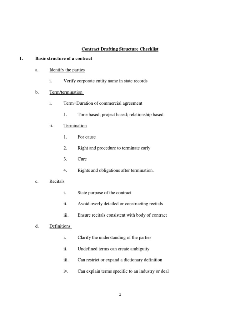 Contract Drafting Basics Checklist | PDF | Indemnity | Contract Law