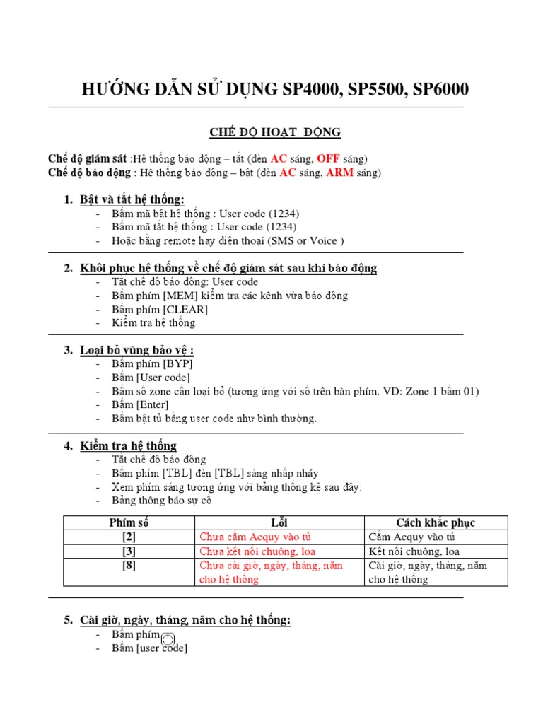 Hướng Dẫn Sử Dụng Sp4000, Sp5500, Sp6000 | PDF