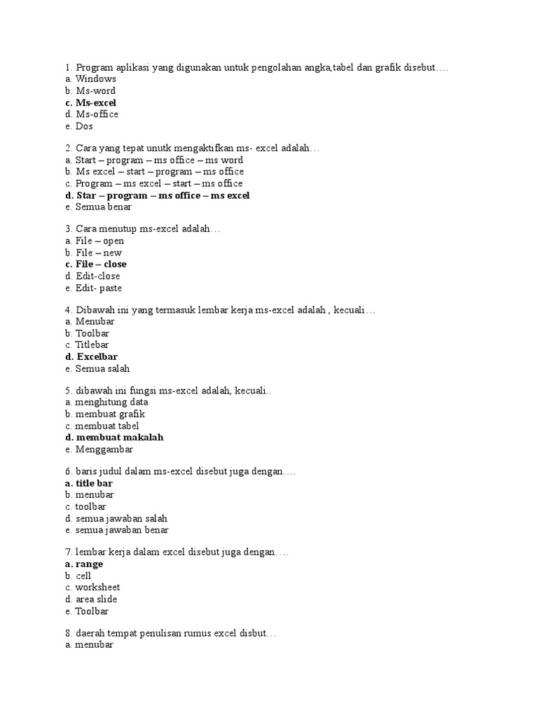 Kuis Microsoft Excel | PDF | Metode & Bahan Ajar