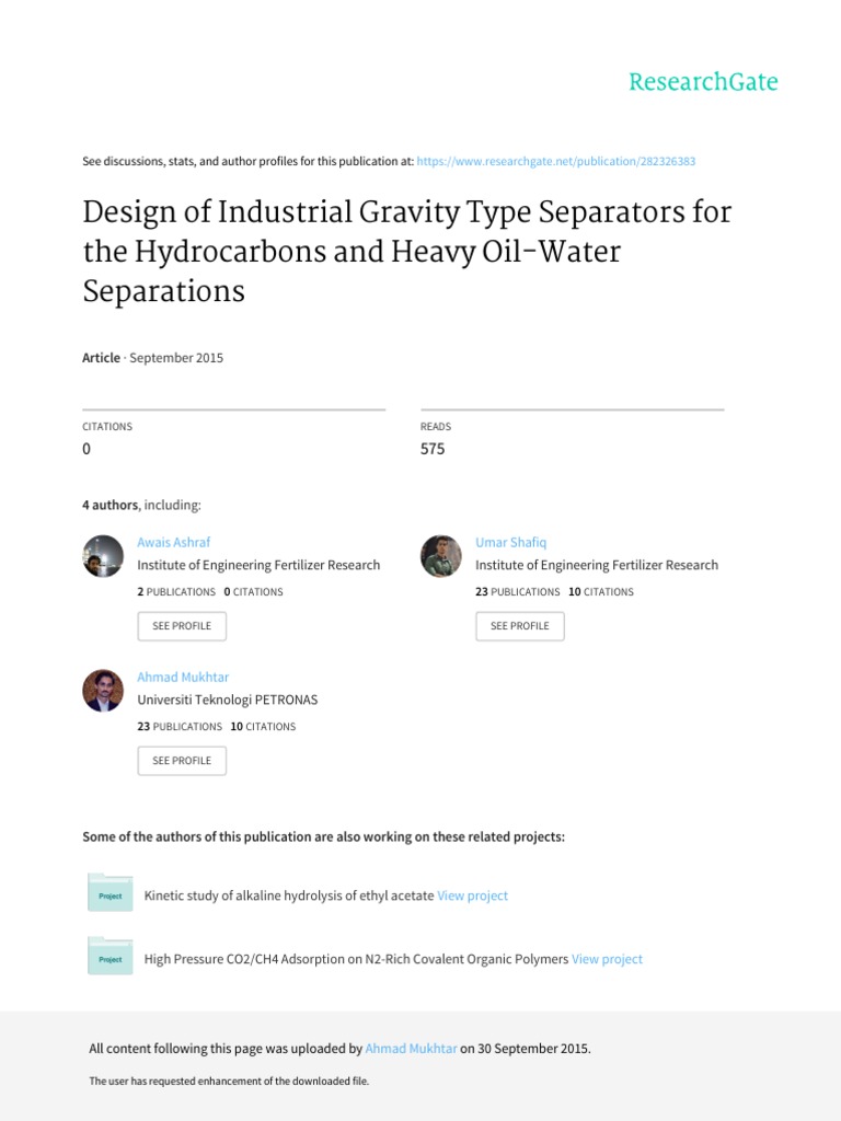 Design of Industrial Gravity Type Separators For The Hydrocarbons and ...