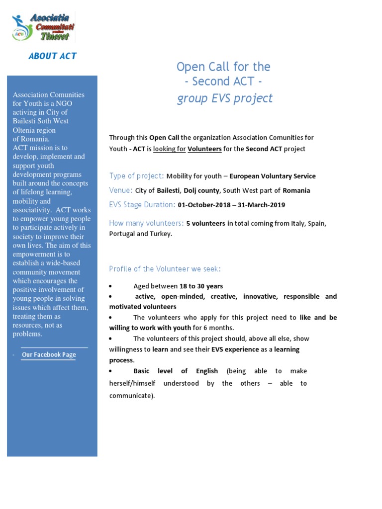 Open Call For Volunteers SECOND ACT | PDF | Volunteering | Mentorship