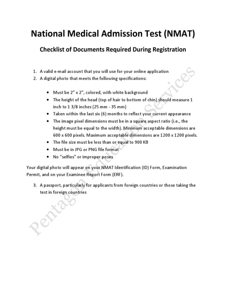 NMAT Registration Documents Checklist | PDF | Digital Photography | Pixel