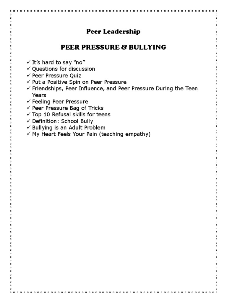 Peer Leadership Peer Pressure & Bullying | PDF | Adolescence | Bullying