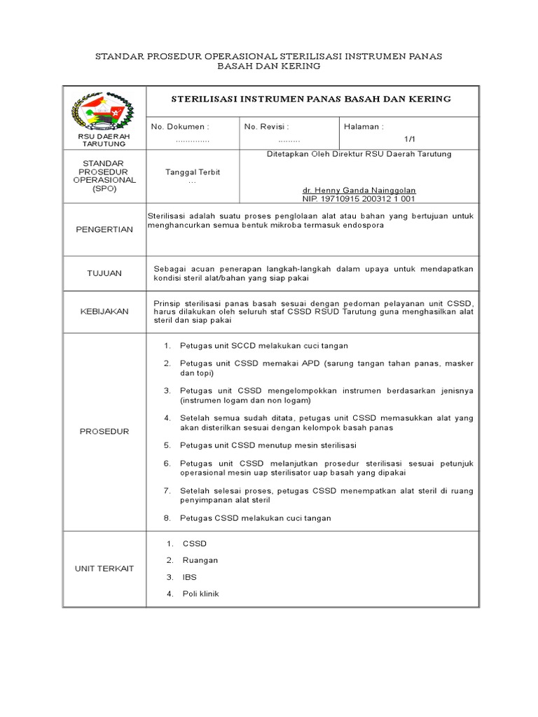 SOP CSSD Basah Kering | PDF