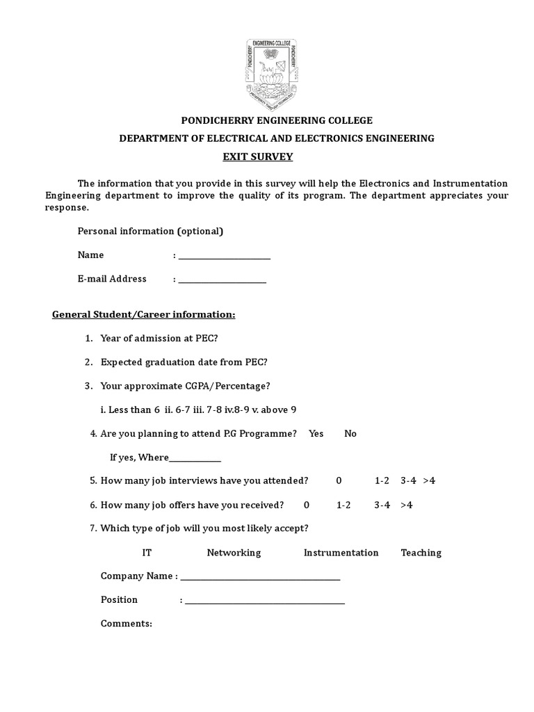 5 - Exit Survey Form | PDF | Engineering | Curriculum