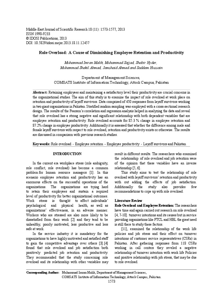 Effects of Role Overload | PDF | Job Satisfaction | Correlation And ...