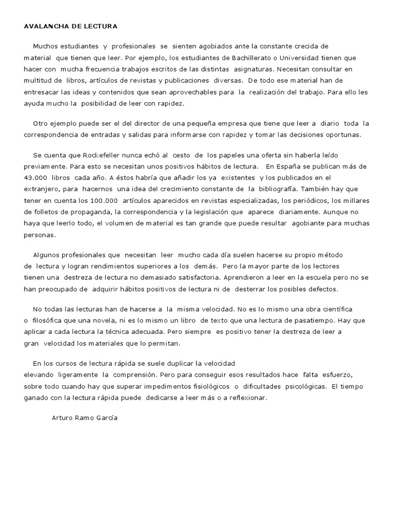 Lectura Comprensiva (Avalancha de Lectura) | PDF | Lectura veloz ...