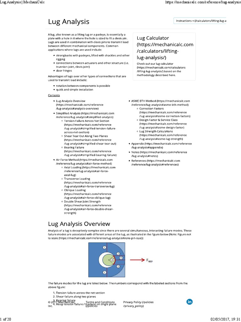 Lug Analysis - MechaniCalc PDF | PDF