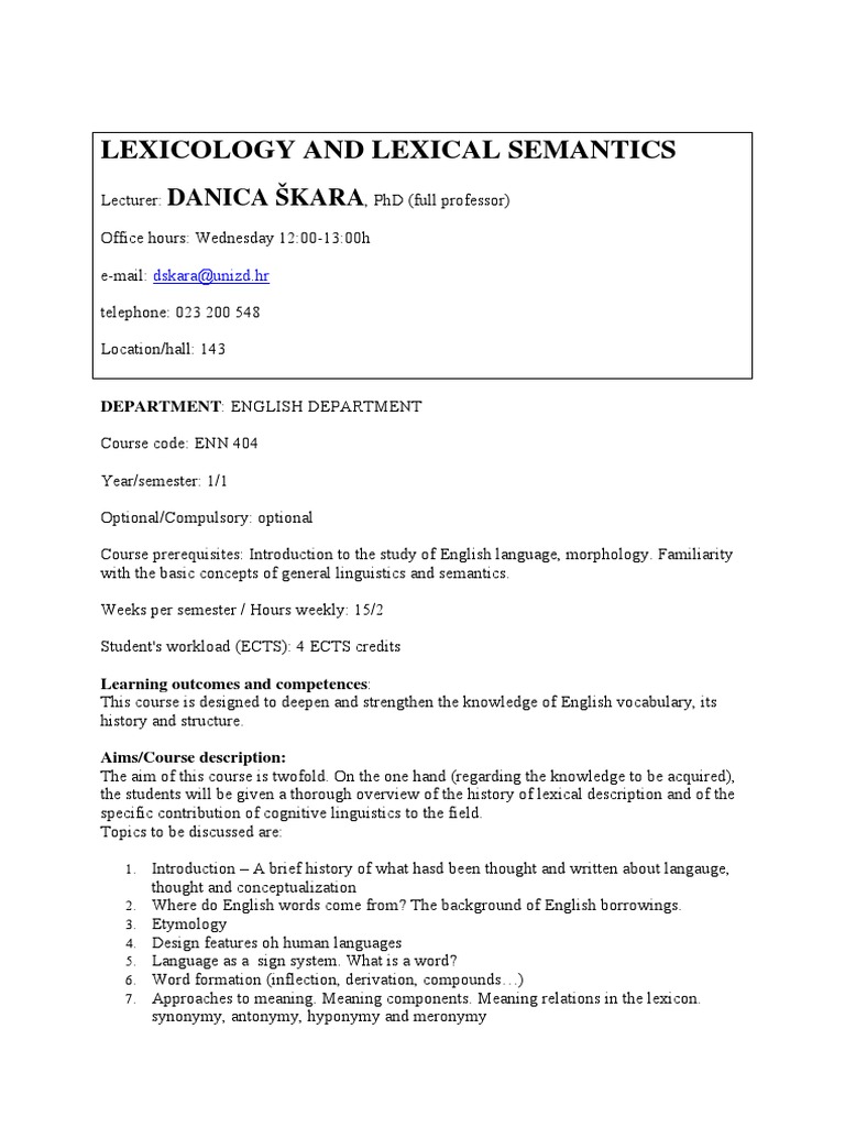Lexicology and Lexical Semantics | Download Free PDF | Lexical Semantics | Semantics